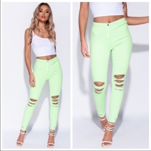 Jeans | Neon Green Multi Slash Skinny Jeans2 4 6 | Poshmark
